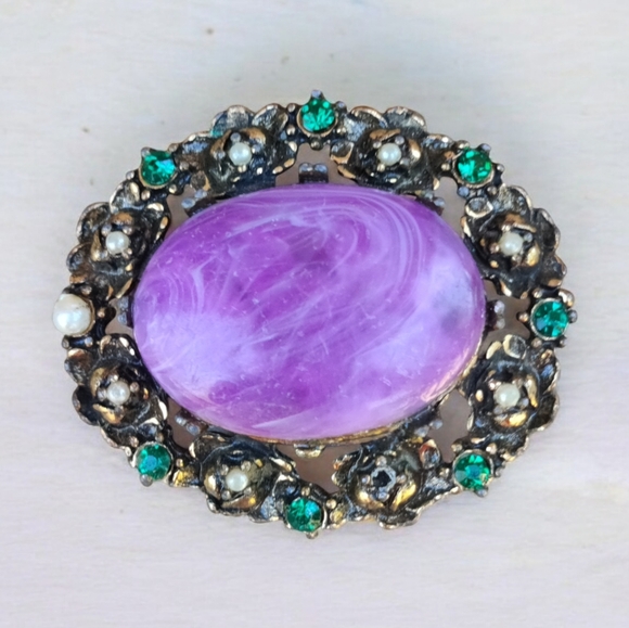 Vintage | Jewelry | Rare Vintage Ornate Purple Lucite Brooch | Poshmark